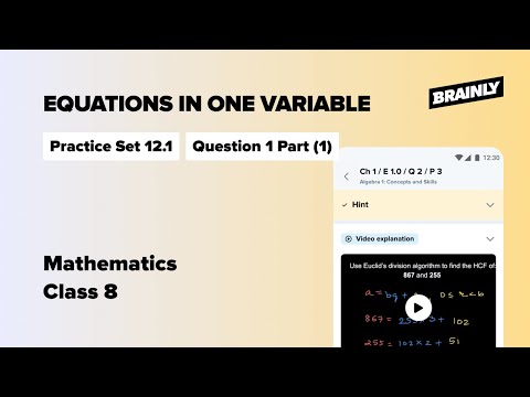 Each equation is followed by the values of the variable, Class 8, Practice set 12.1, Q.1, Part (1)