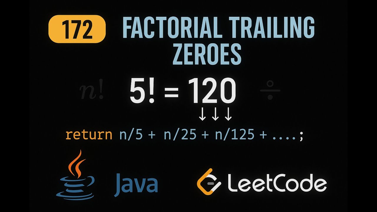 LeetCode 172: Factorial Trailing Zeroes | Java Solution | Math Approach