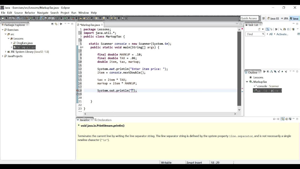 Calculate markup price and tax percentage Java program