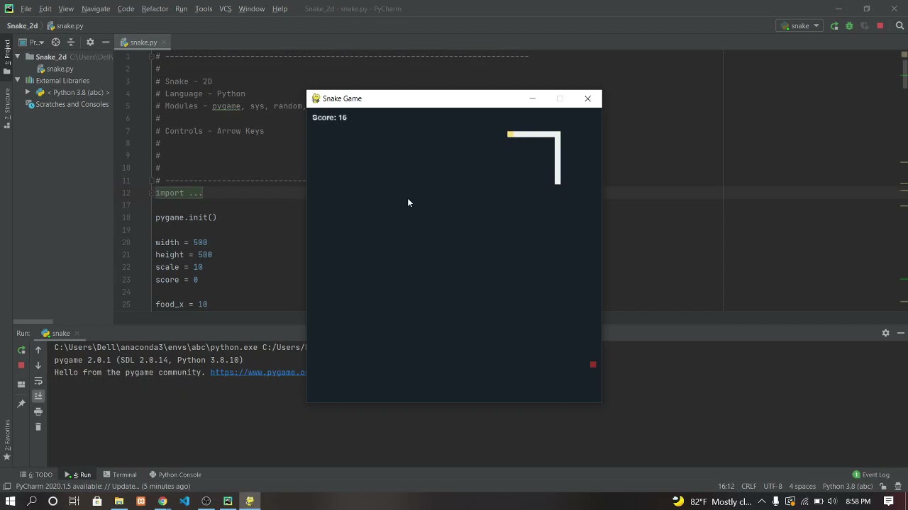 Snake 2D Game in Python with source code | Source Code & Projects