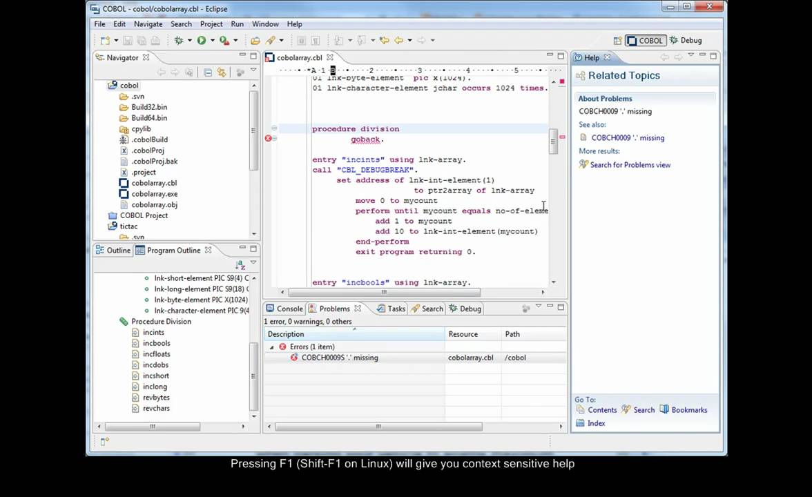 Getting context sensitive help using Visual COBOL for Eclipse