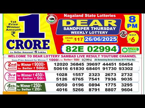 Dear Lottery Sambad LIVE 8PM 26.06.2025 | Nagaland State Lottery Result Today