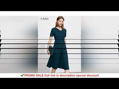 Amii Minimalism Summer New Fashion Dress For Women Offical Lady Solid Vneck Loose Aline Casual Women