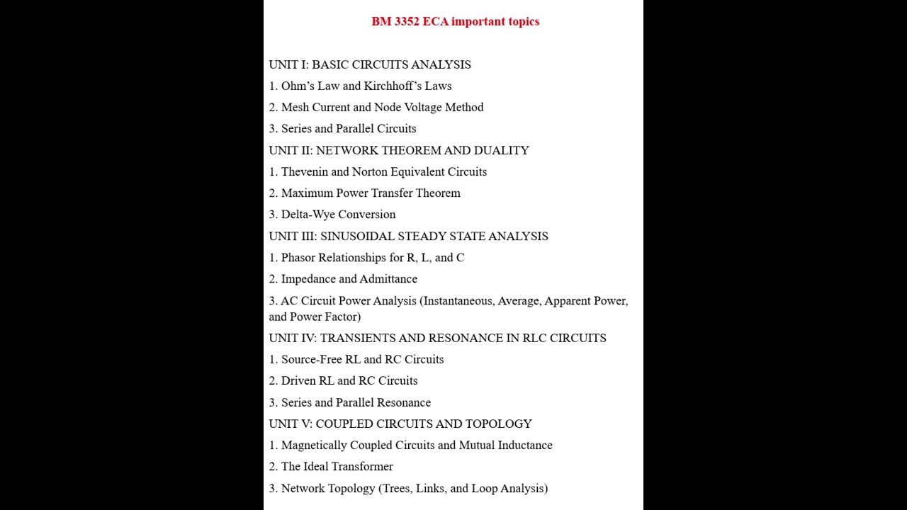 BM 3352 Electric circuit analysis #annauniversity #eca #bme