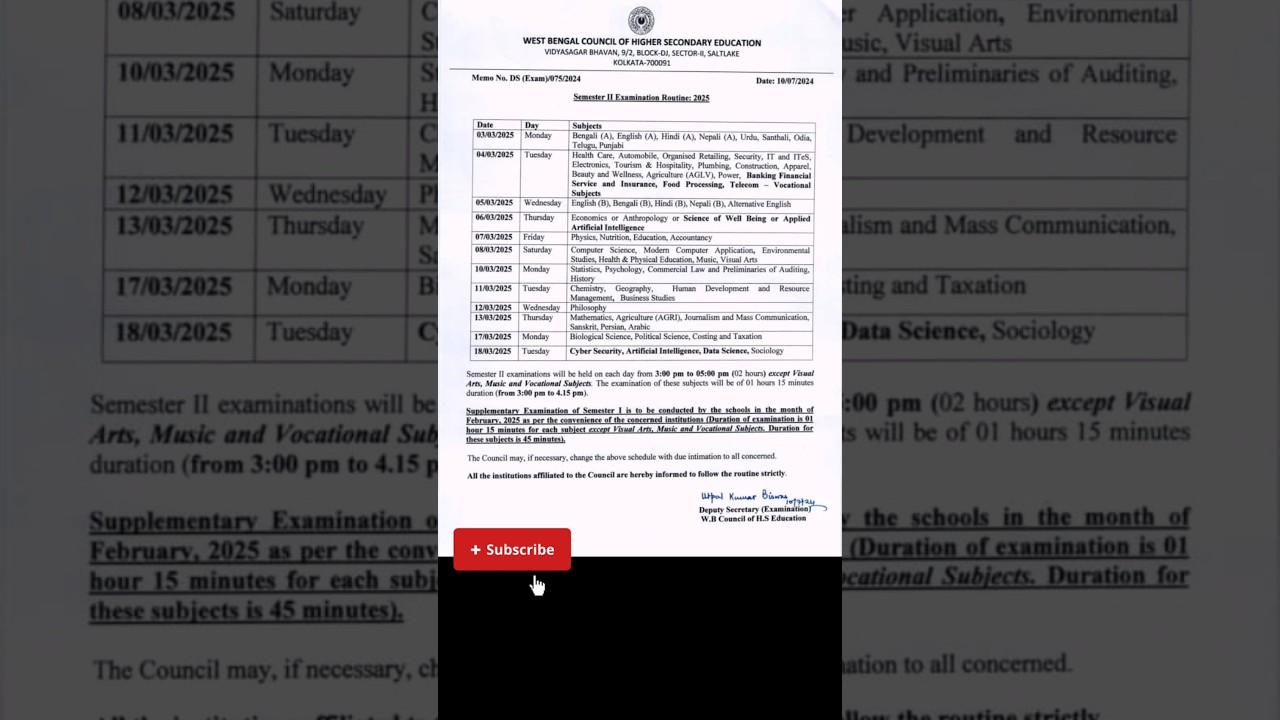 Semester-I & II Examination Routine of Class XI 2024 & 2025 #wbchse #class11#exam2024 #exam #routine
