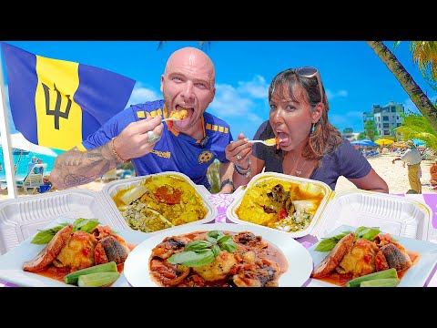 The NATIONAL DISH of BARBADOS!! Trying Fish & Cou Cou in Oistins!