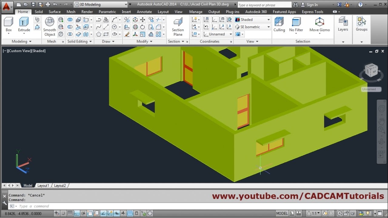 AutoCAD 3D House Modeling Tutorial Beginner Basic - 2