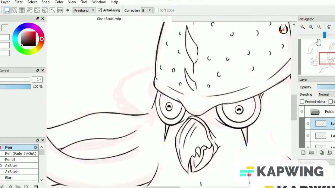 Giant Squid Monster - Line Art [SpeedPaint] (Original)