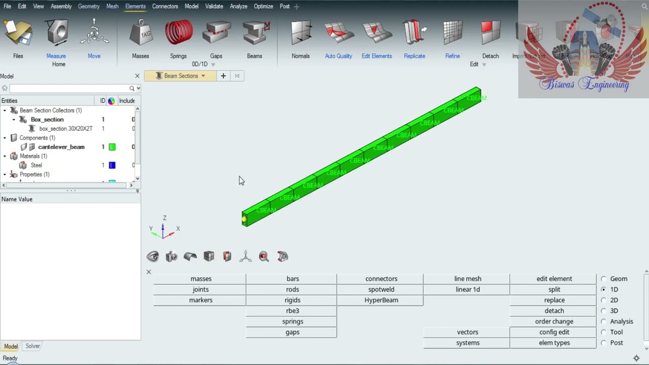 Finite Element Analysis FEM Cantilever Beam Normal mode Altair Hyperworks
