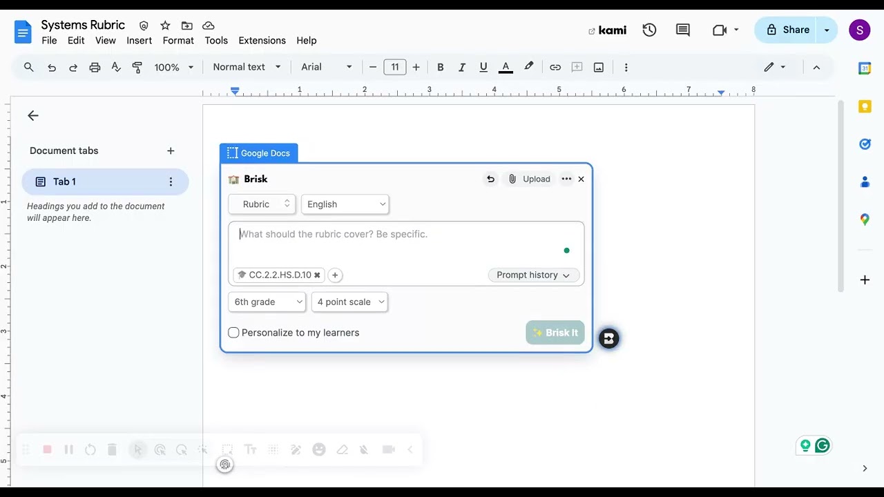 Creating Standards-Based Rubrics using Brisk