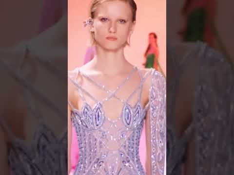 Floral and botanical motifs flourish on delicate embroideries in Georges Hobeika Fall 2023