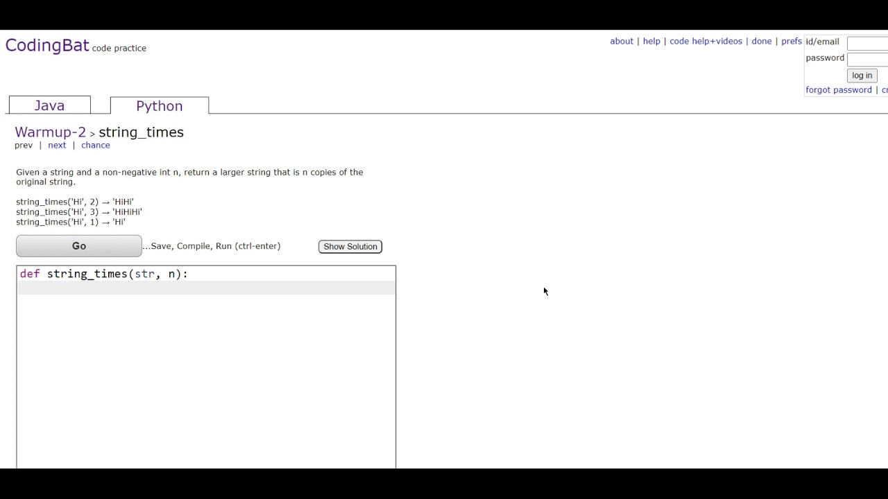 Warmup-2 (string_times) Python Tutorial || Codingbat.com