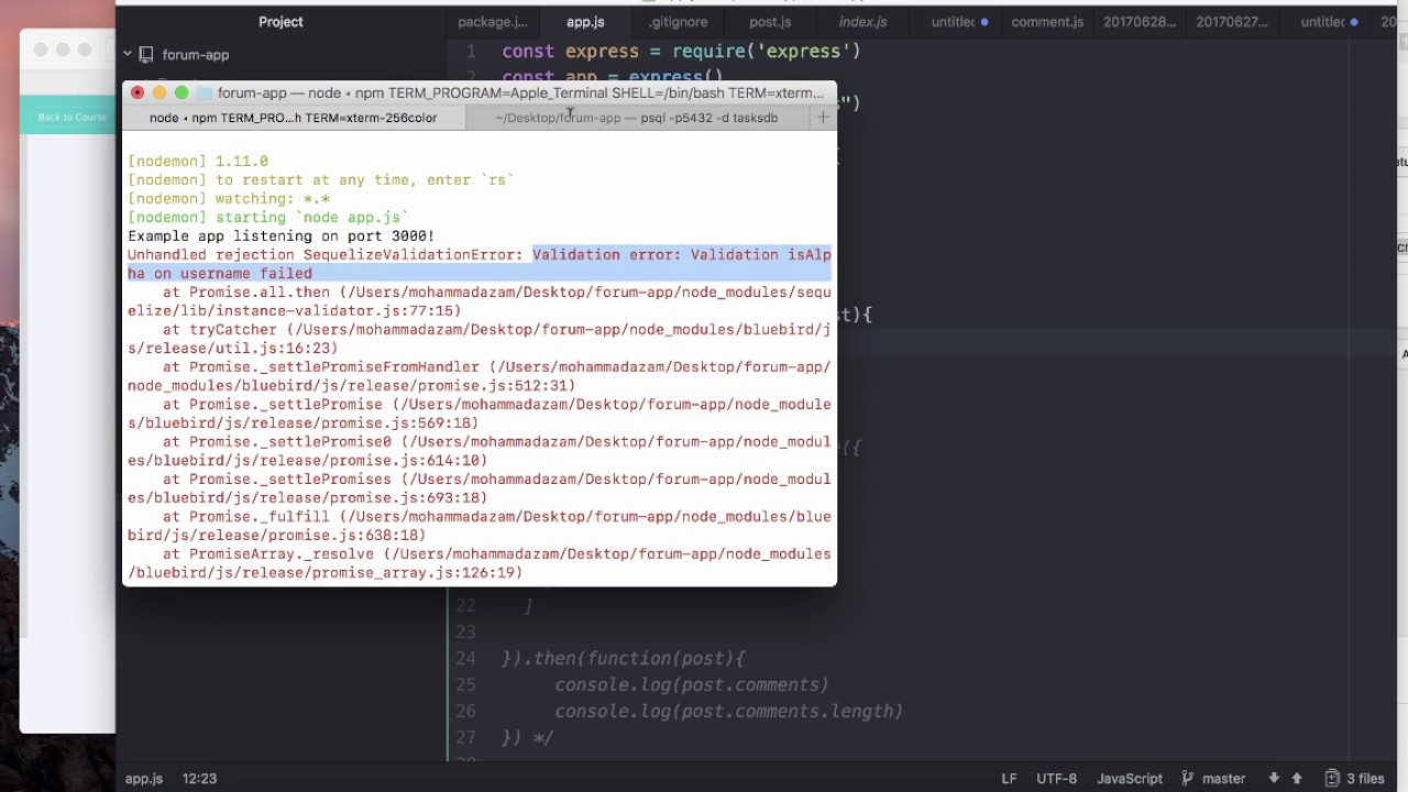 Sequelize Validation