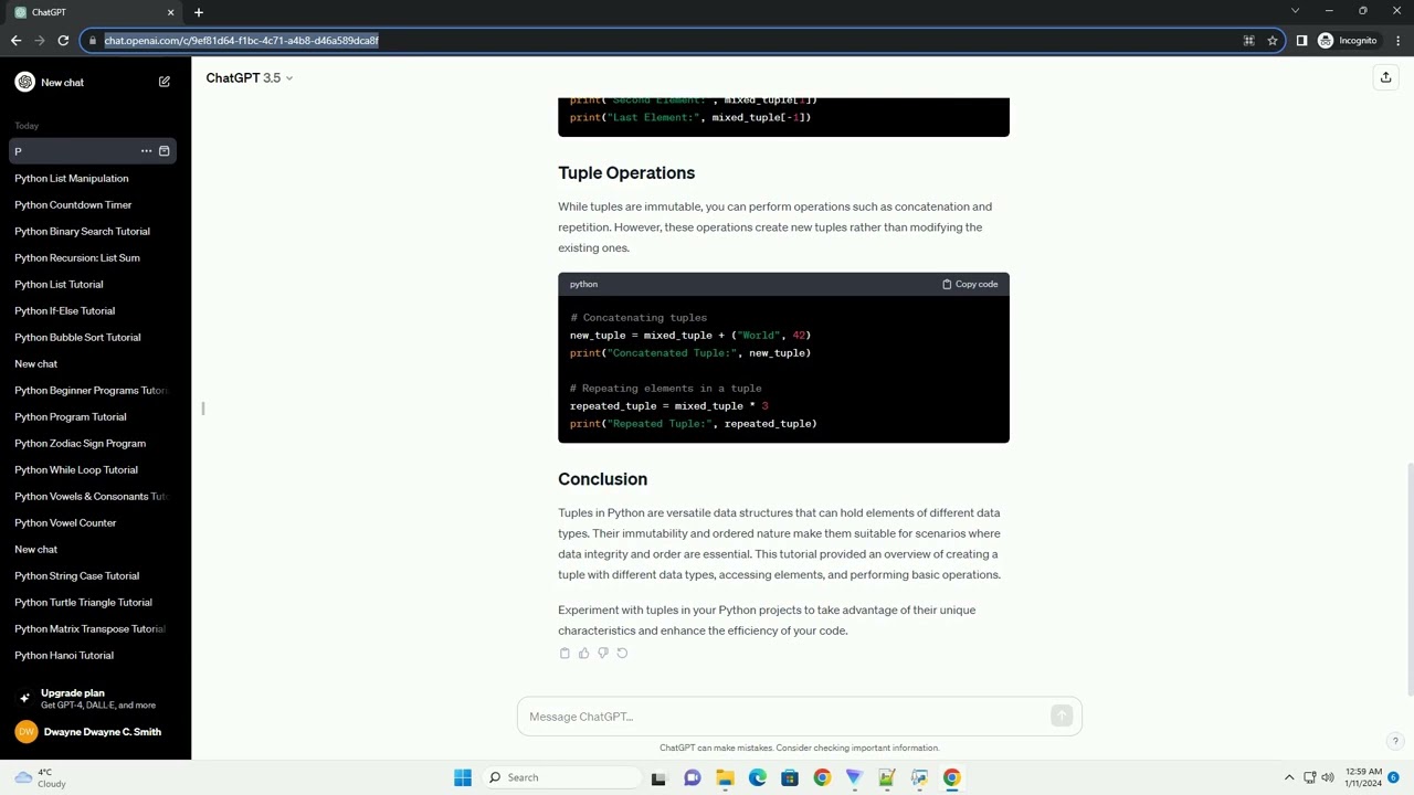 python program to create a tuple with different data types