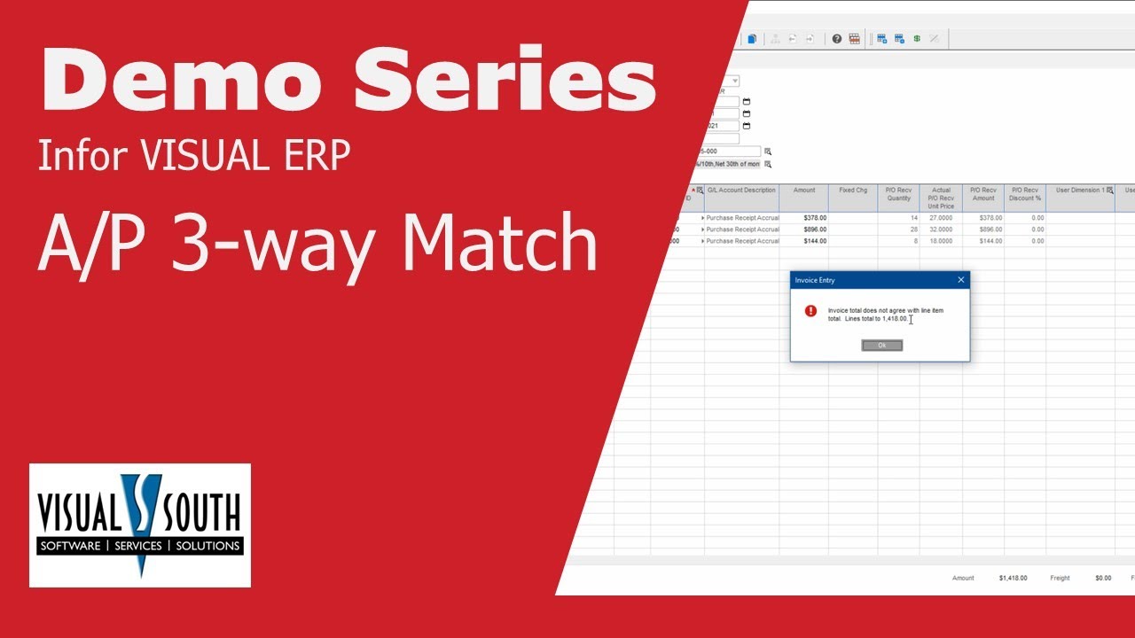 A/P 3-way Match – VISUAL ERP Micro Demo