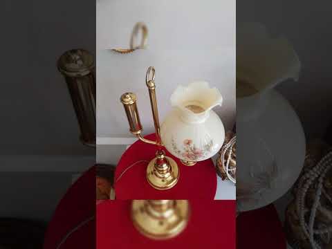 Vintage Brass Oil Lamp Style Table Light – Glass Shade, Student Desk or Cozy Reading Corner