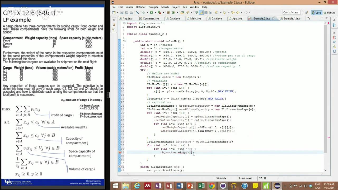 CPLEX & Java 3. Linear program with two index variable