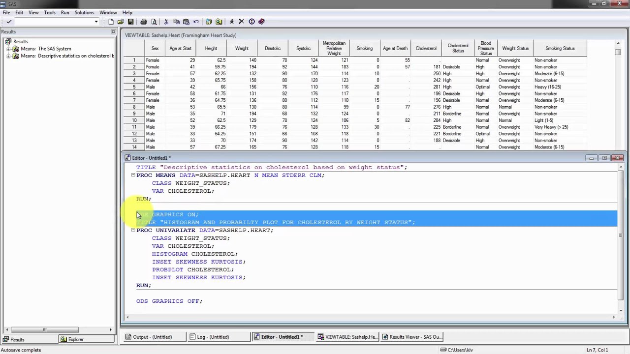 SAS Statistics - Descriptive Statistics (Module 01)