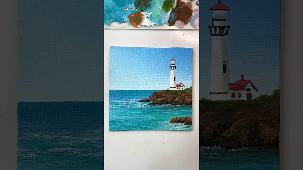 Lighthouse painting/acrylic painting for beginners/seascape painting