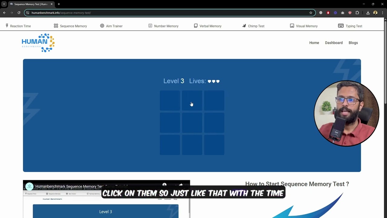 Humanbenchmark Sequence Memory Test Game Tutorial