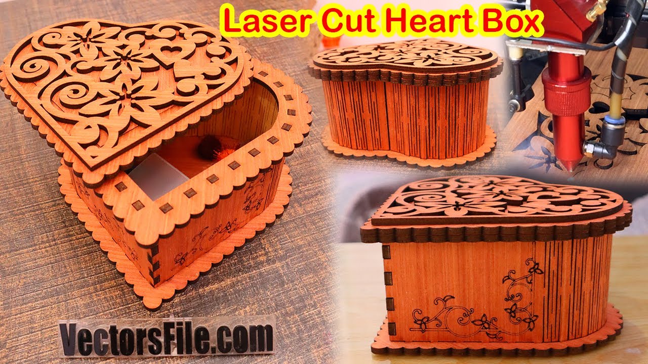Laser Cut Wooden Heart Box | Jewelry Box | Wedding Gift Box | Birthday Gift Box by VectorFile.com