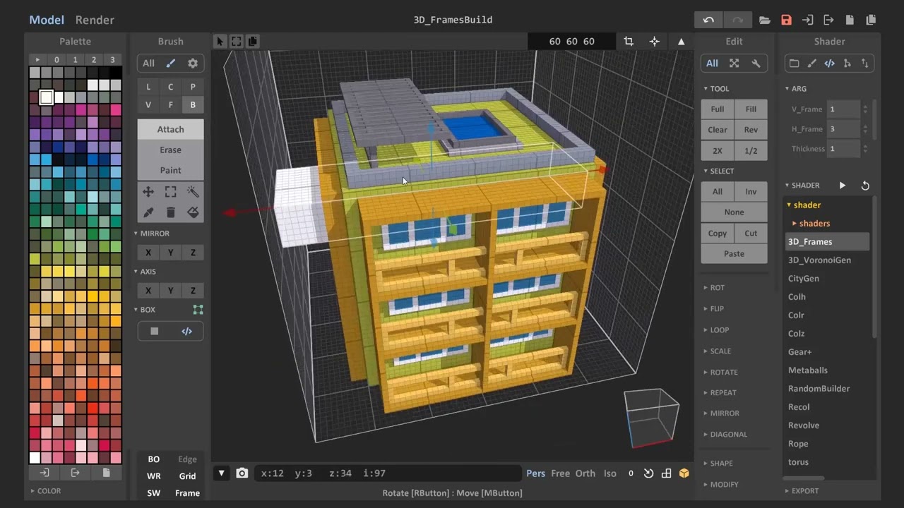 3D_Frames shader for MagicaVoxel