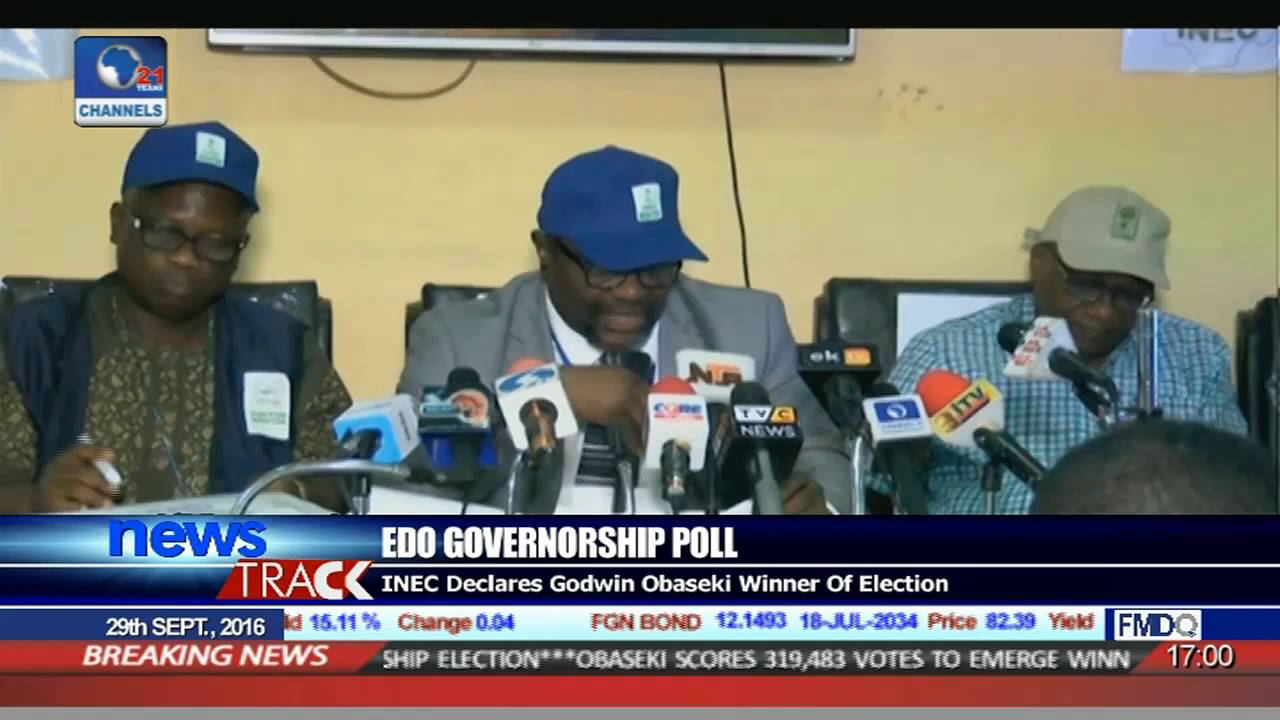 Edo Governorship Poll: INEC Declares Godwin Obaseki Winner Of Election