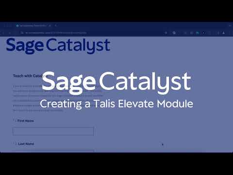 Sage Catalyst: 4 Creating a Talis Elevate Module