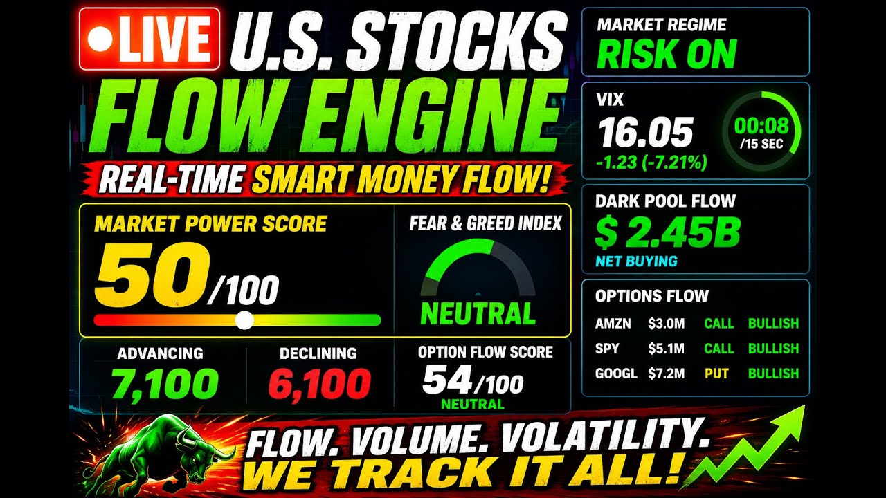 🚨LIVE: U.S. STOCKS FLOW ENGINE | REAL-TIME INSTITUTIONAL MONEY TRACKING | MARKET OPEN NOW