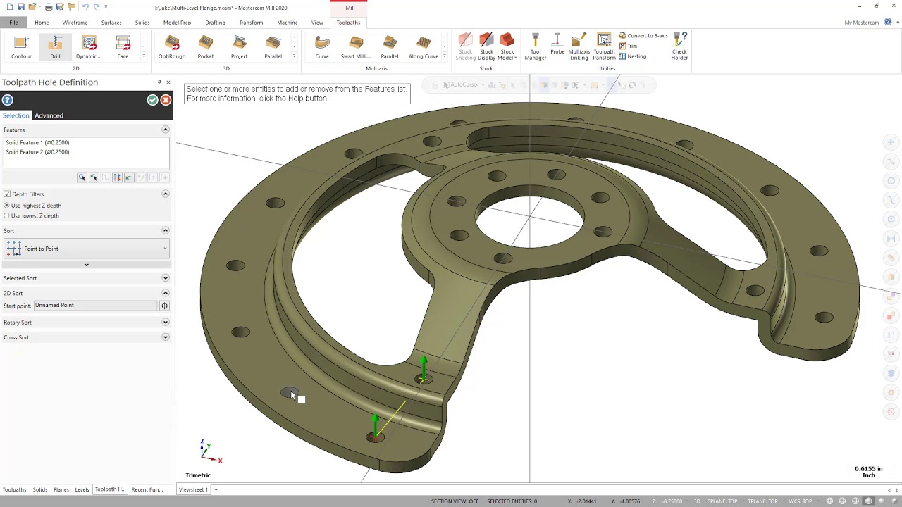 Mastercam 2020 - Feature Selection for Drilling