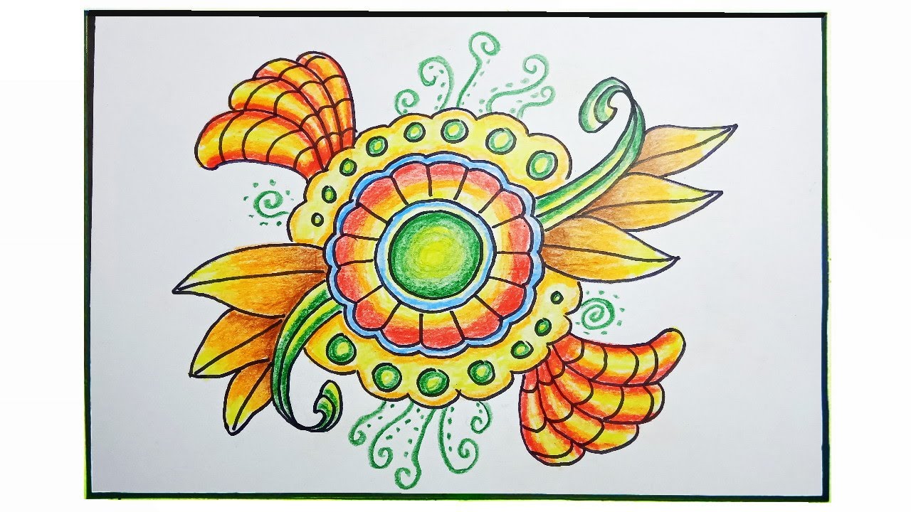 Cara menggambar batik motif bunga #2