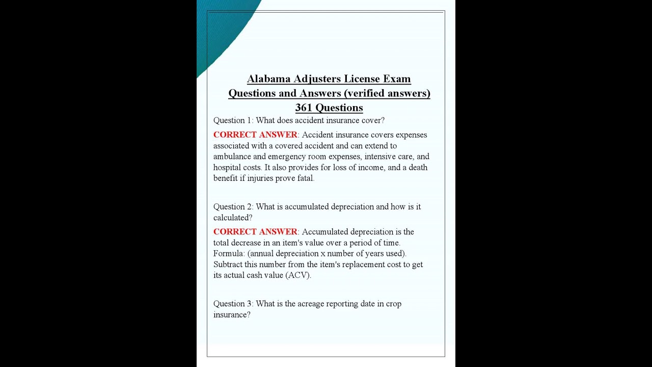 Alabama Adjusters License Exam Questions and Answers0001