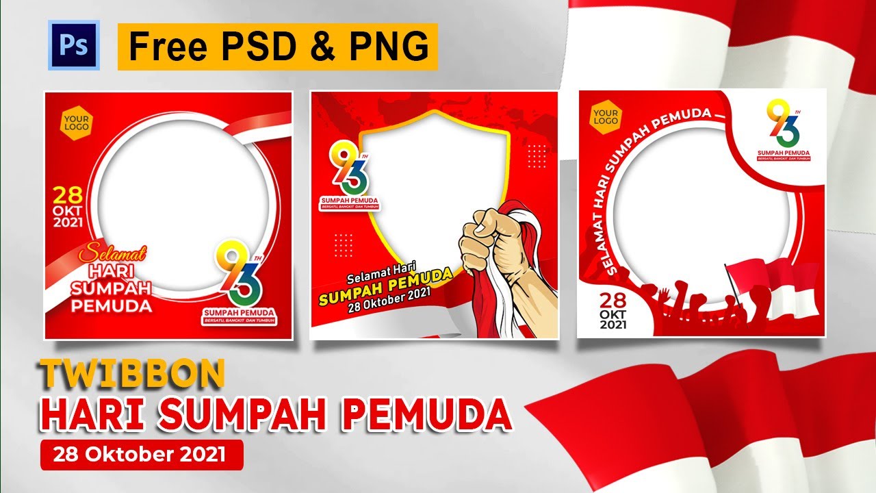 Desain TWIBBON SUMPAH PEMUDA 2021 photoshop, Template Twibbon Hari Sumpah Pemuda Free PSD & PNG