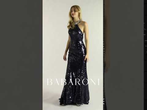 BABARONI Marina Halter Lower Back Sequins Mermaid Gown