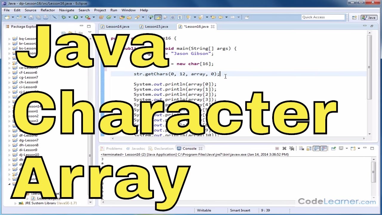 Java Tutorial - 16 - Read Characters from a String into a Char Array