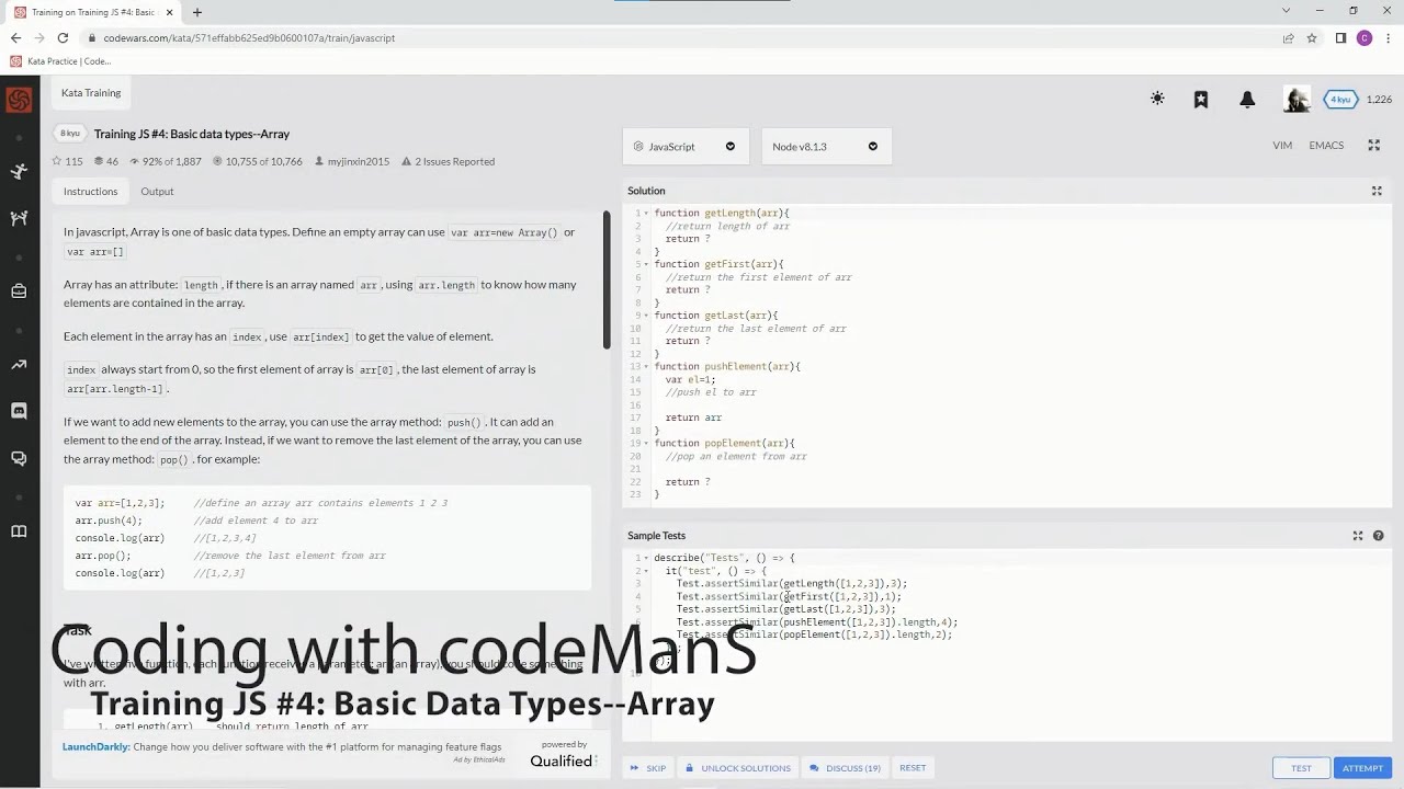 Codewars 8 kyu Training JS #4: Basic Data Types--Array JavaScript