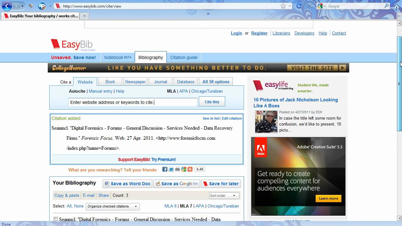 EasyBib Works Cited Page for MLA Citation Format Tutorial