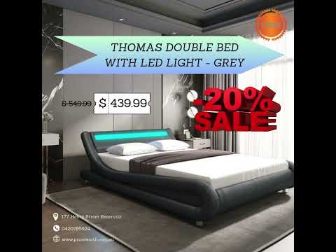 20% OFF! DOUBLE SIZE THOMAS PU LEATHER BEDFRAME WITH INBUILT LED LIGHT!!