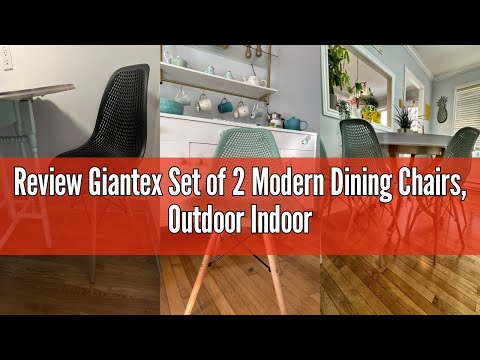 Review Giantex Set of 2 Modern Dining Chairs, Outdoor Indoor Shell PP Lounge Side Chairs w/Mesh Desi