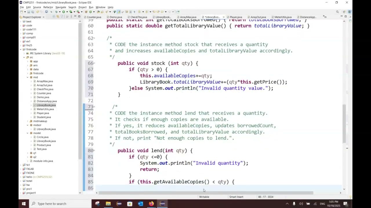 Object-oriented Programming - Java -  Sample Midterm Part 2