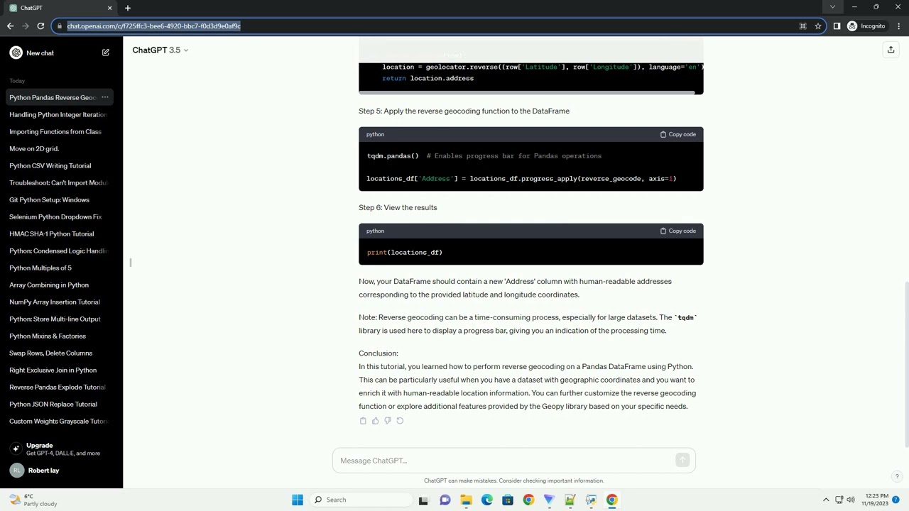 Reverse Geocoding Python Pandas Dataframe
