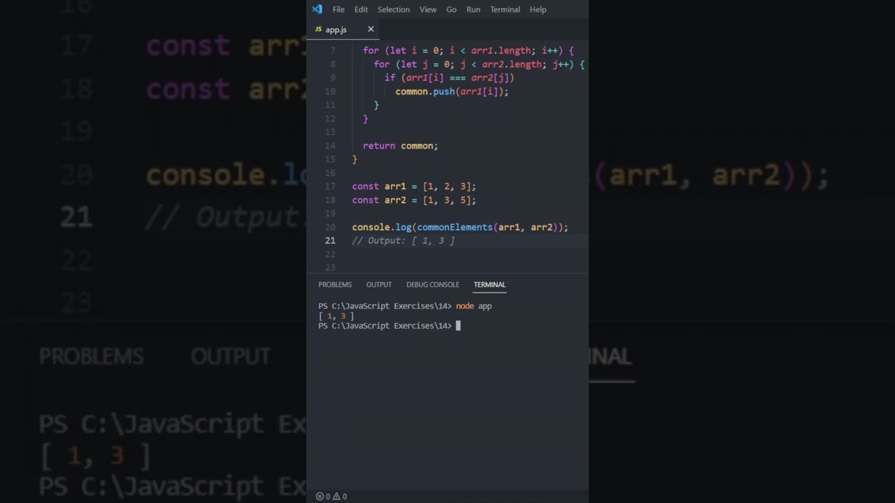 Given two arrays, Write a function that returns the common elements between them | JS Exercise 13