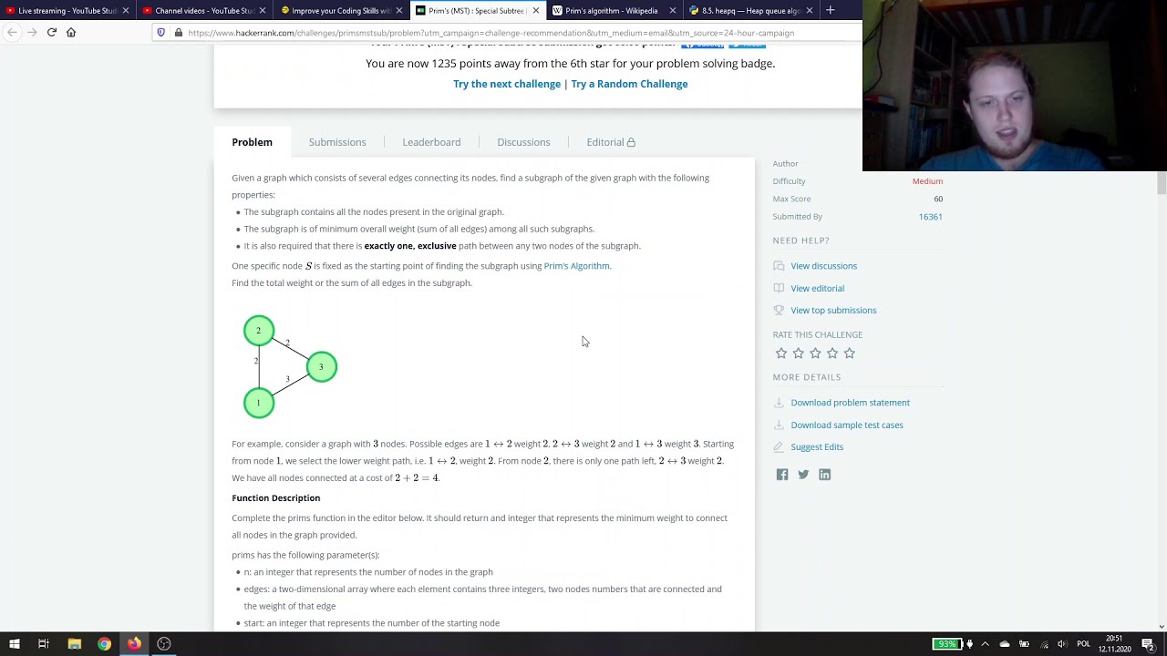 Let's Solve: Prim's (MST) : Special Subtree (HackerRank) PL