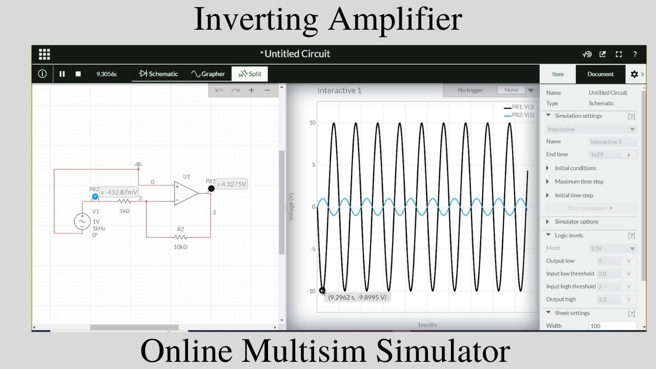 Inverting Amplifier On Multisim Live Simulator| Green Maraiya