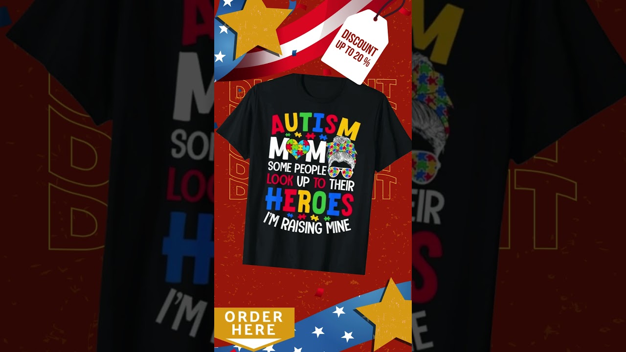 Autism Mom Raising Hero T Shirt – Groovy Messy Bun Design
