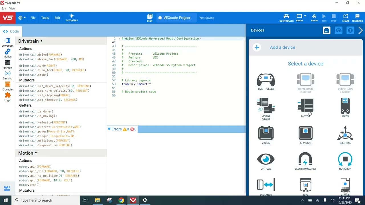 New Vexcode V5 in Python and a robot profile