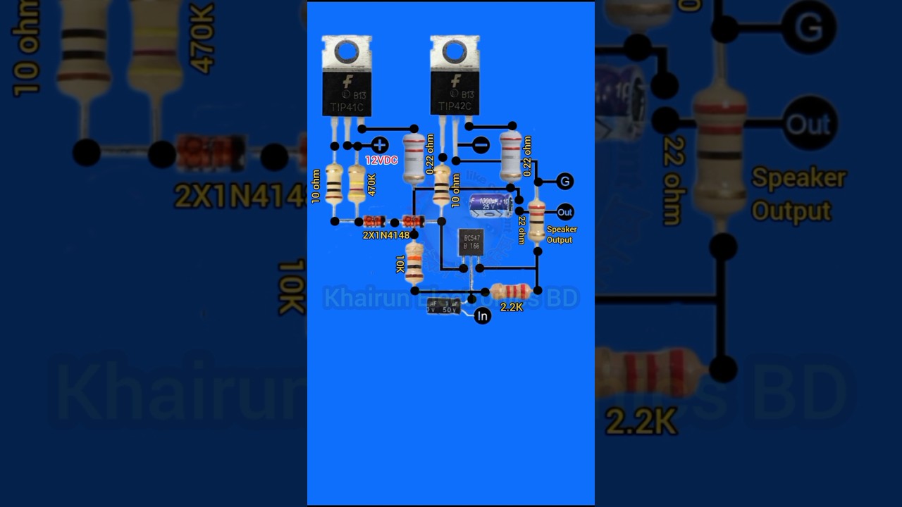 DIY tip41 - tip42 amplifier circuit #khairunelectronicsbd #youtubeshorts #shortsfeed