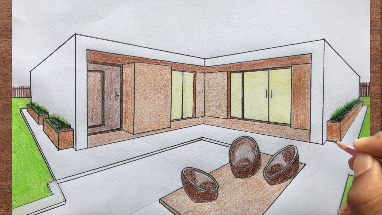 How to Draw a Farm House using Two-Point Perspective Step by Step