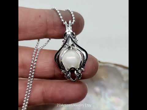 🌊Freshwater Pearl sterling silver handmade wire wrapped pendant by zd_artisan_jewelry IG