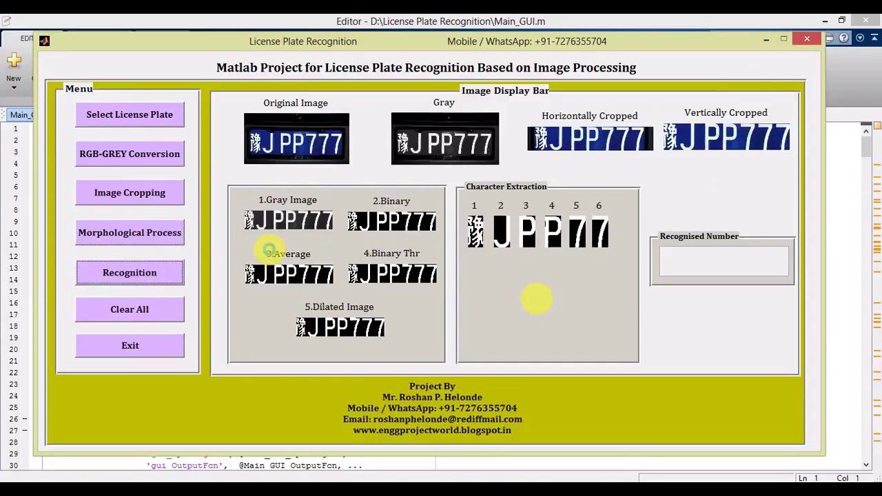Matlab Project for License Number Plate Recognition System Complete Source Code